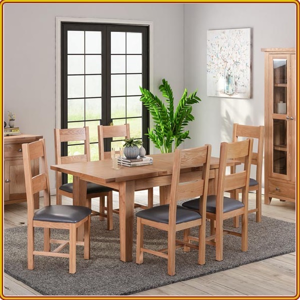 Forrester + 6 Ghế : Bàn Ăn Kéo Giản + Ghế 2 Nan ( Mặt Nệm )